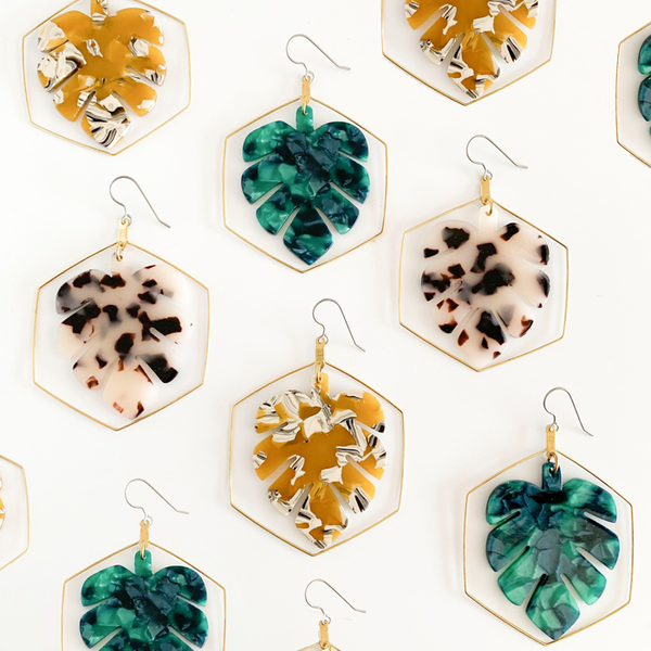 Monstera Leaf Earrings – Tortoise Shell Hoop Earrings for Plant Lovers ...