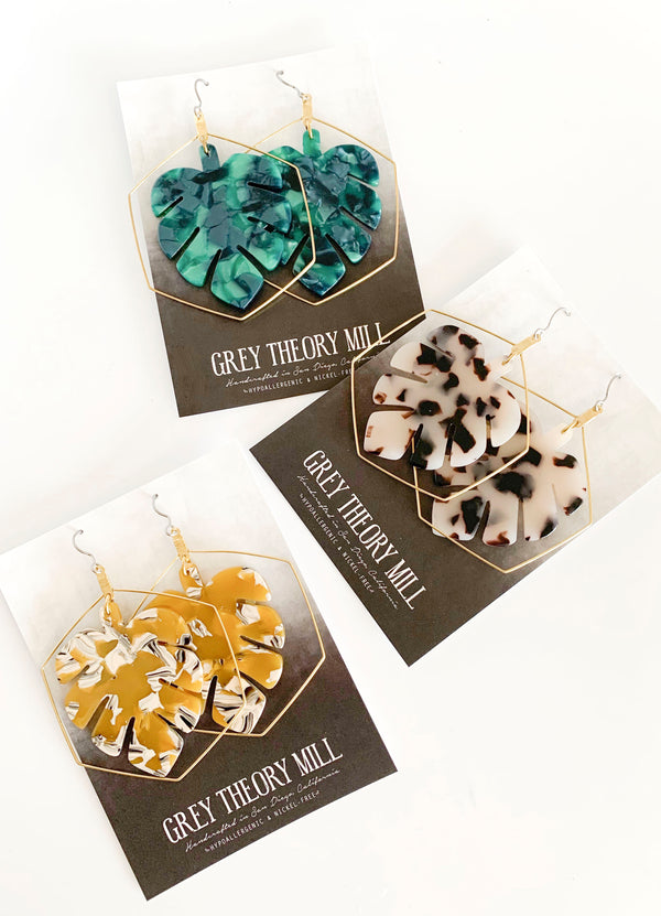 Monstera Leaf Earrings – Tortoise Shell Hoop Earrings for Plant Lovers ...